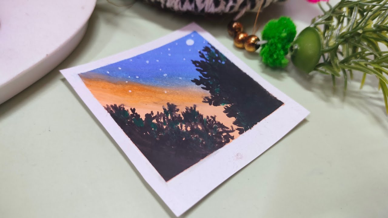 Landscape mini scenery painting with watercolor step by step for ...