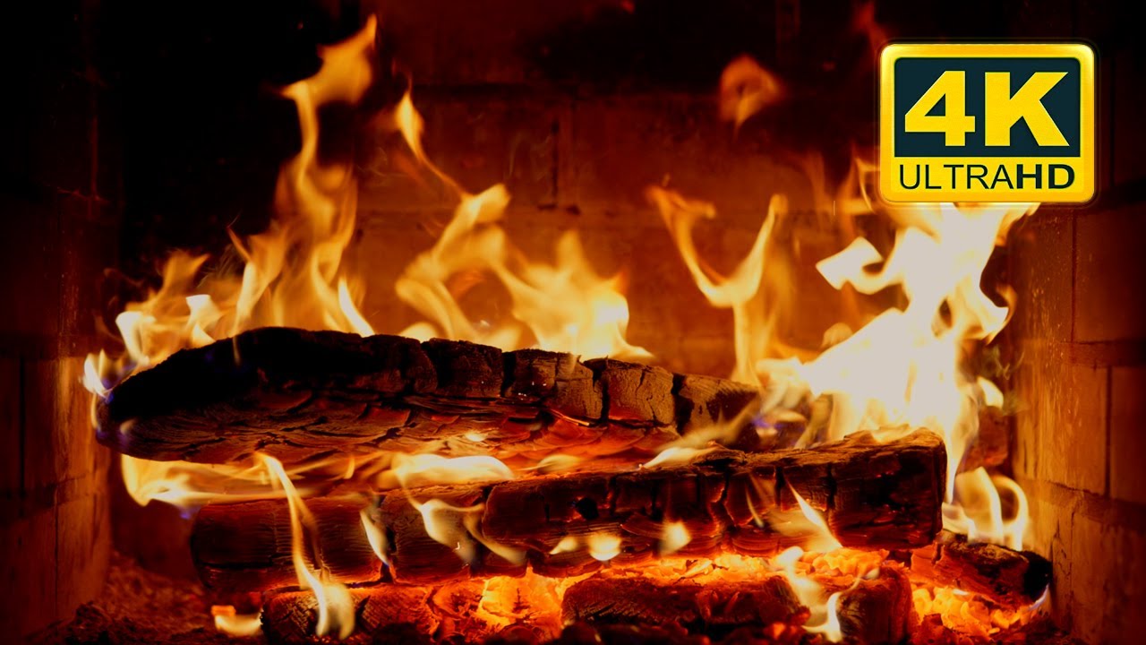 Fireplace at Night 4K 🔥 Relaxing Fireplace (12 HOURS). Fireplace with ...