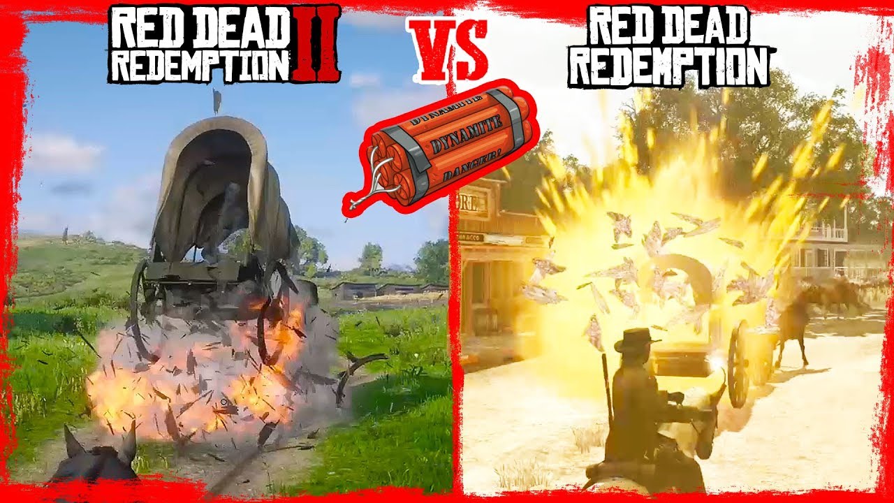 RDR2 vs RDR1 EUPHORIA Ragdoll Physics Comparison : DYNAMITE Reactions 🤠 ...