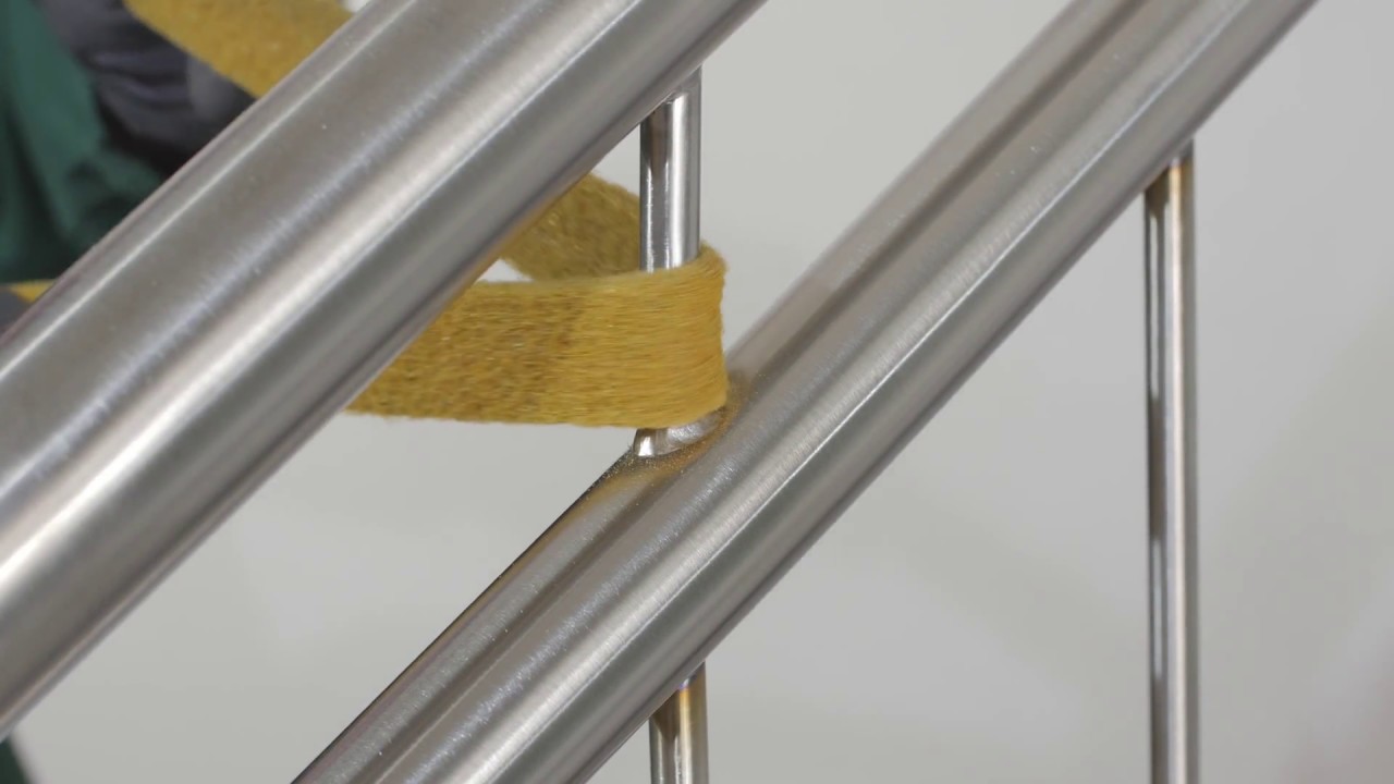 roundtube handrail - removal of annealed colors on handrail bars - YouTube