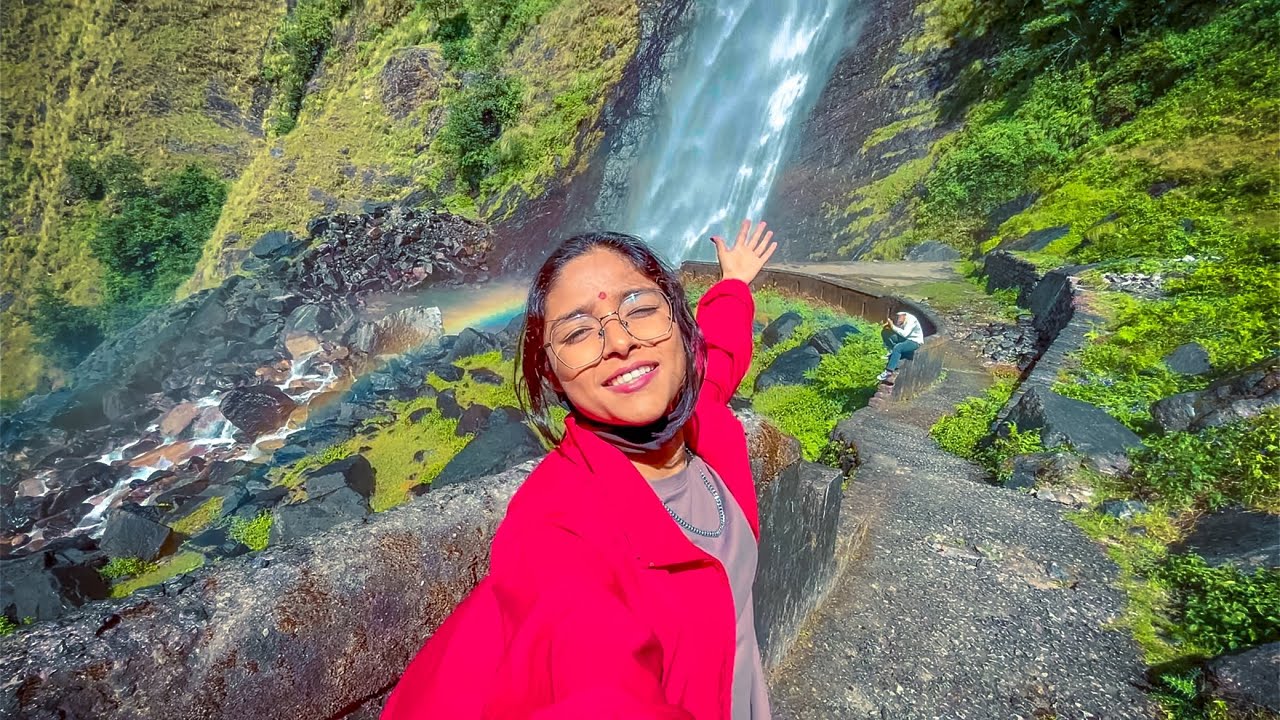 Waterfall or Rainbow ek sath🌈😍Best Waterfall🔥 BirthiFall Munsiyari ...