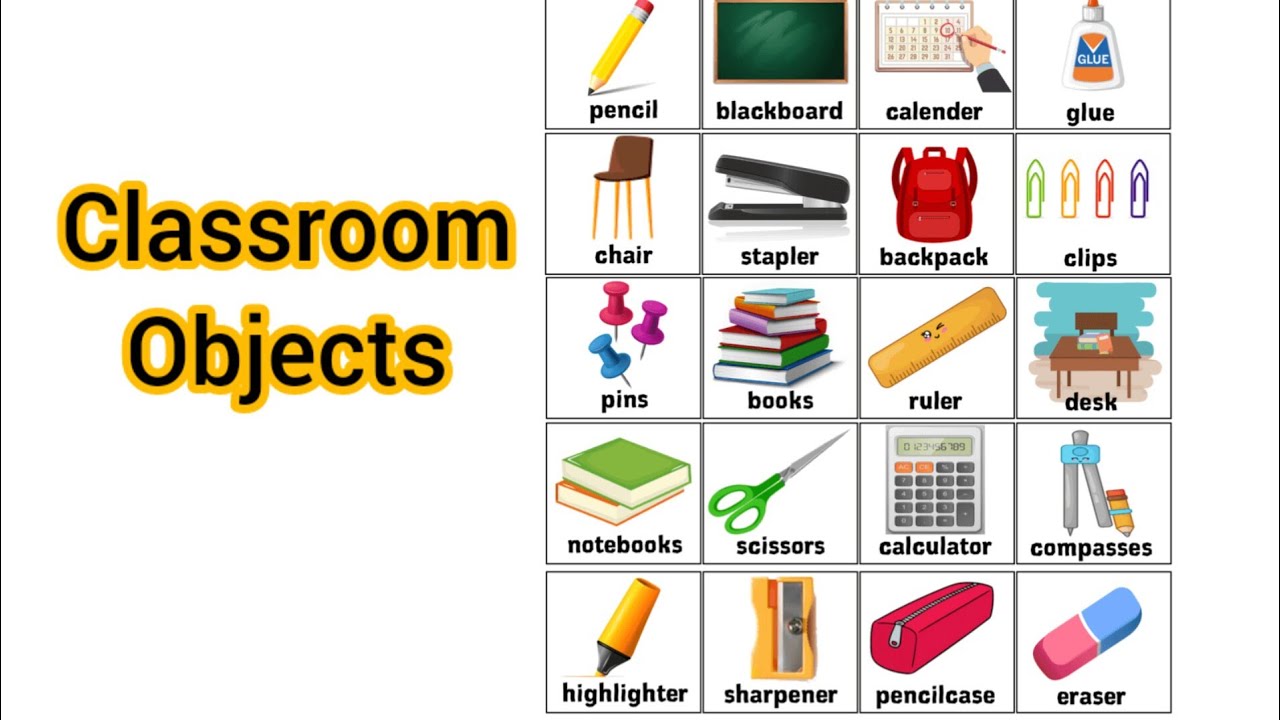 Classroom objects/Things in classroom/classroom objects vocabulary in ...