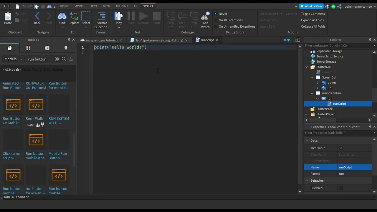 how to make a run button - Roblox Studio 2022 - YouTube