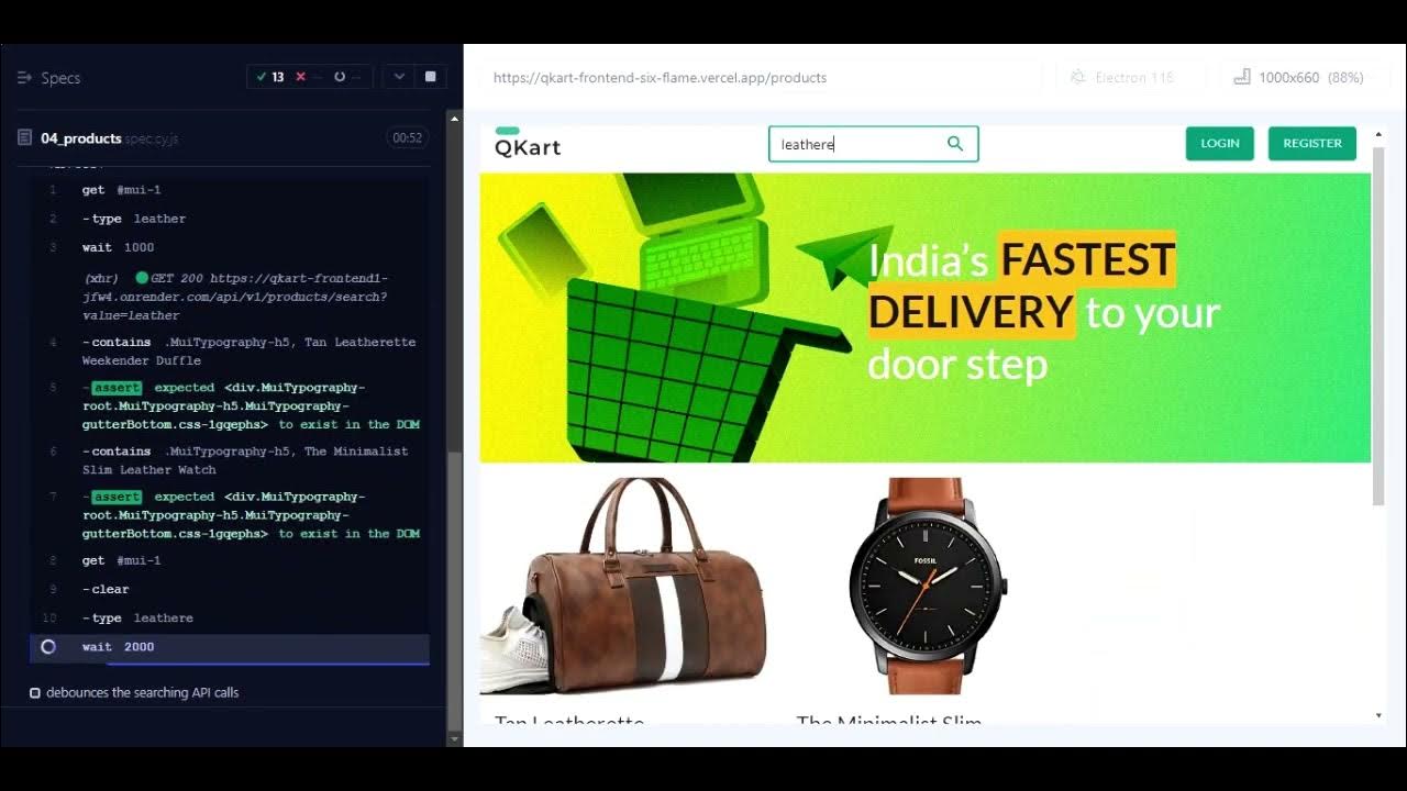 qkart Cypress test frontend and Backend - YouTube