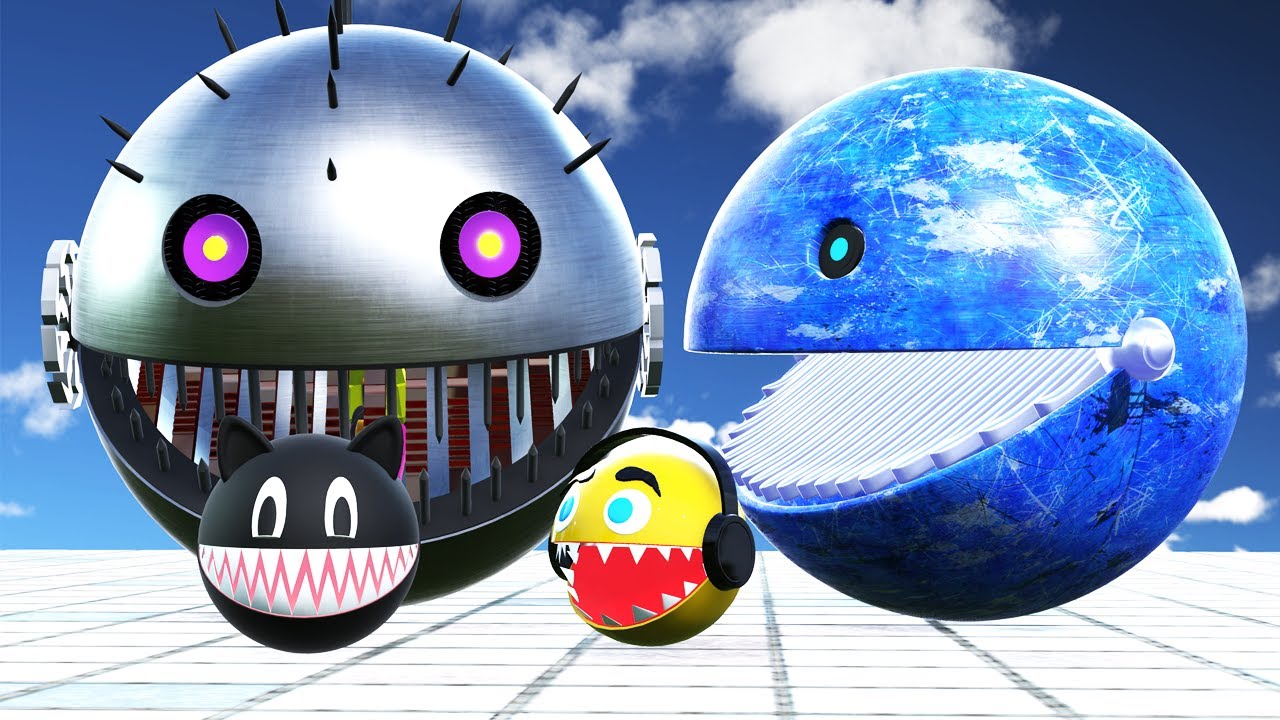 Pacman & Robot Pacman VS cartoon cat and Monster spiky Robot - YouTube