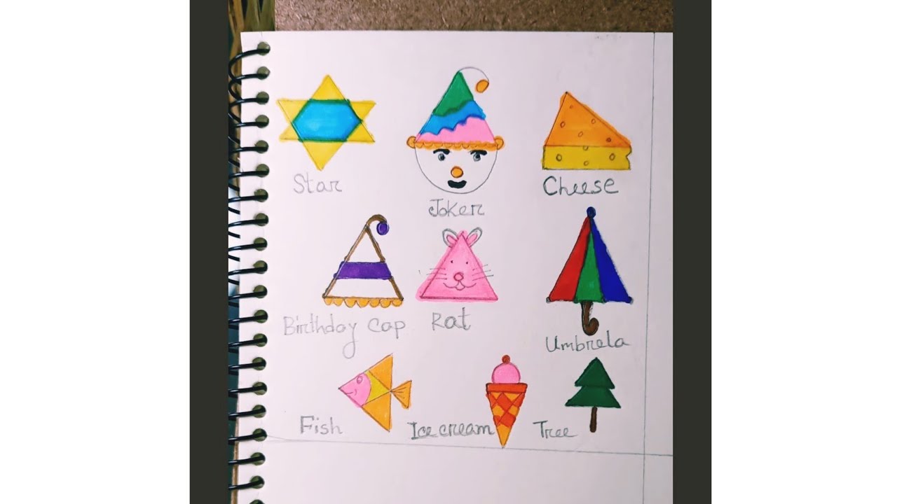 Make Nine drawings using triangle shape 💥💥💥 ট্রায়াংগেল শেইপ ড্রয়িং ...