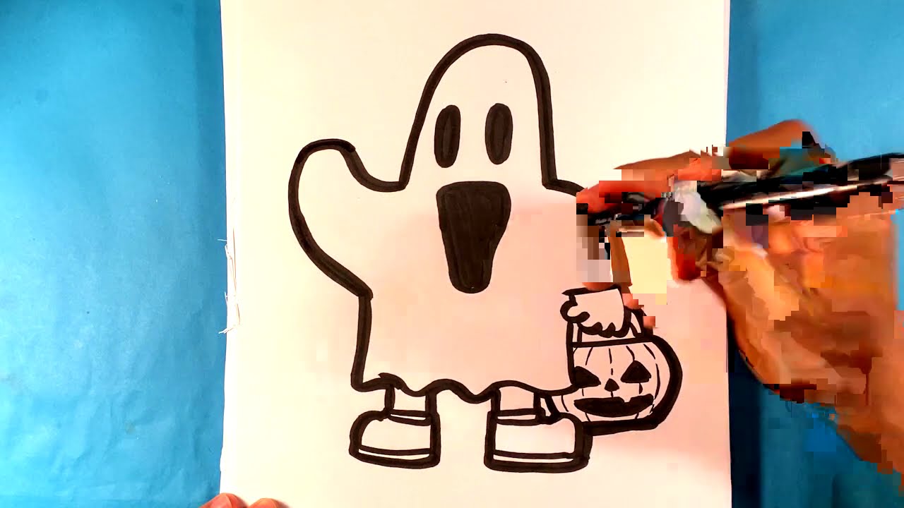 How to Draw Ghost Trick or Treater - Halloween Drawings - YouTube