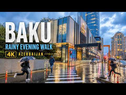 Bakü Yağmurlu Akşam Yürüyüşü 4K 🌧️ | Hilal Alışveriş Merkezi ve Lüks Sokaklar | Azerbaycan Atmosferi
