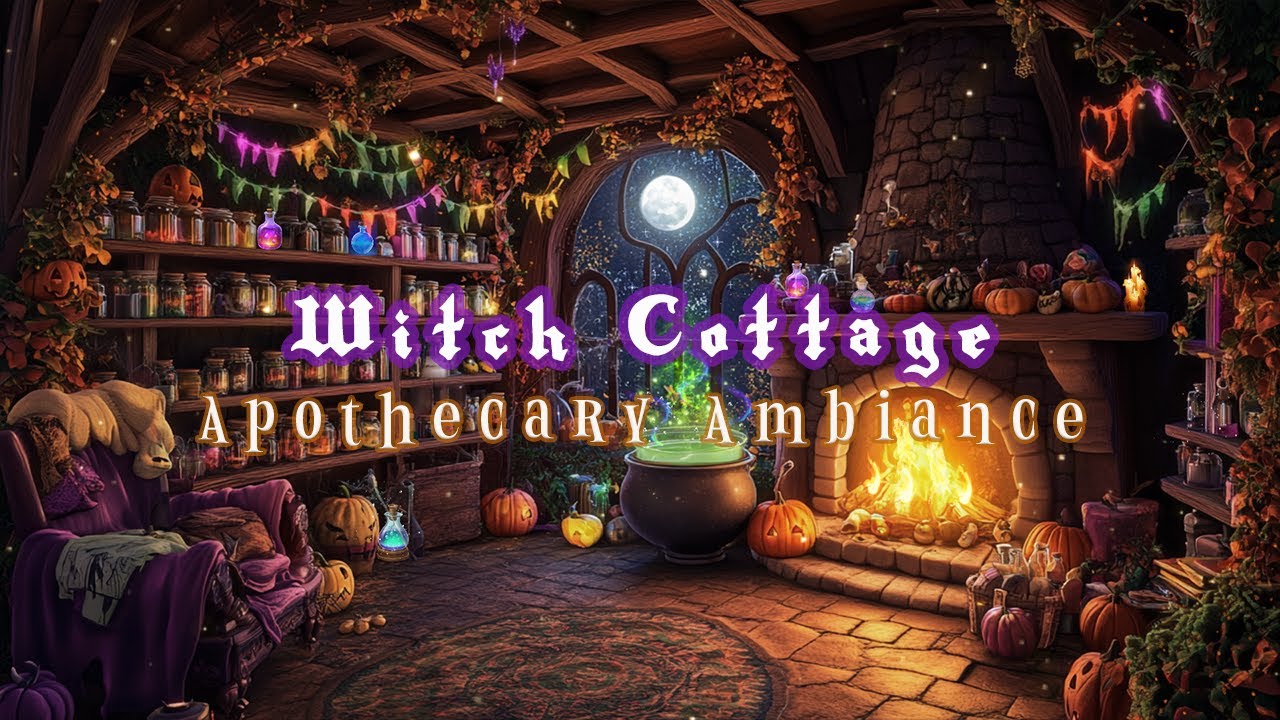 🔮🧙Cozy Witch's Cottage | Halloween Ambience | Crackling Fireplace and ...