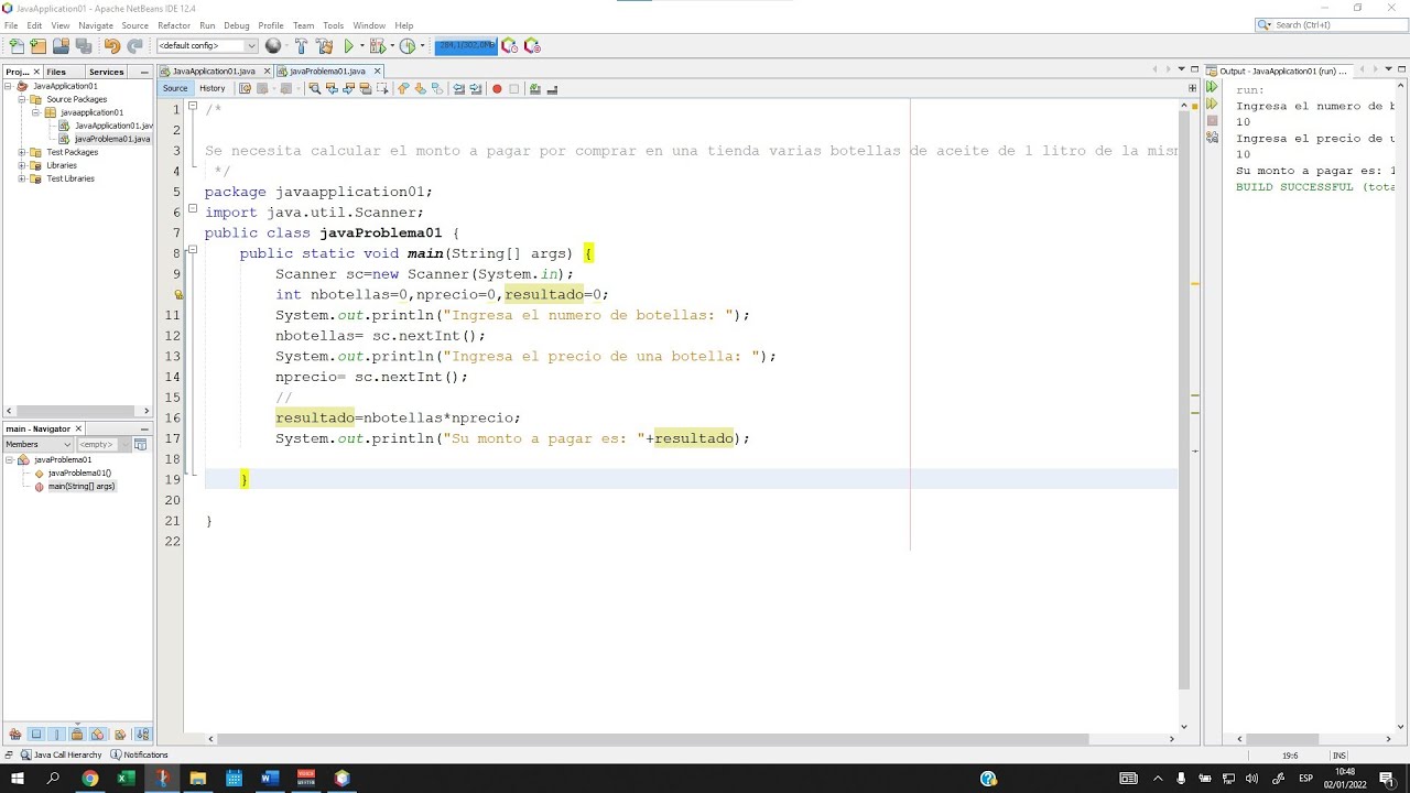 Java NetBeans calcular el monto a pagar por comprar en una tienda varias botellas de aceite de 1 ...