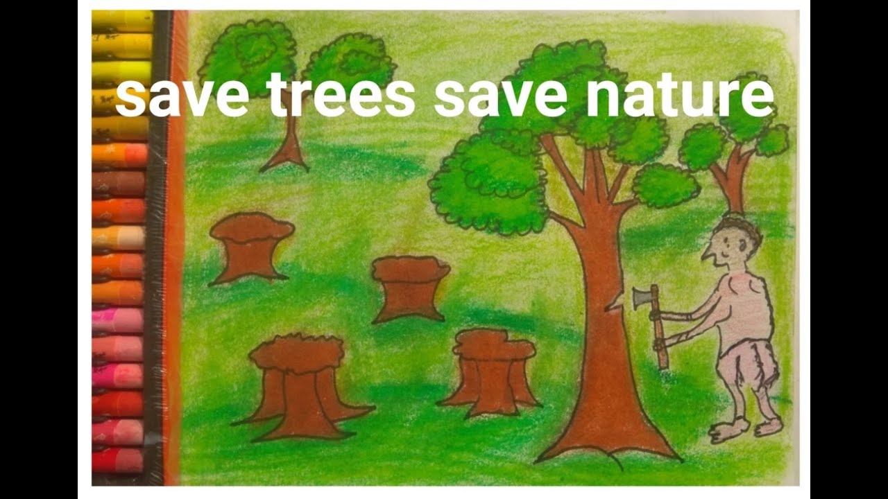 How to draw scenery of save trees | save nature drawing | easy drawing ...