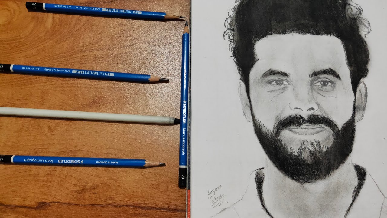 Drawing Ravindra Jadeja | Timelapse Video | Artist Aagam Shah - YouTube
