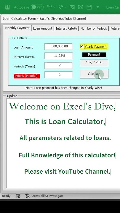 Loan Calculator on UserForm Excel VBA (Hindi) #excelsdive #exceldive - YouTube