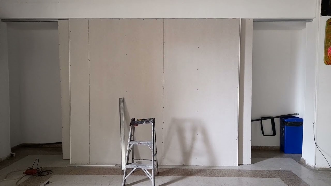 instalación de muro en drywall con puertas corredizas - YouTube