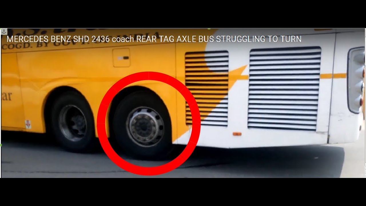 MERCEDES BENZ SHD 2436 coach REAR TAG AXLE BUS STRUGGLING TO TURN - YouTube