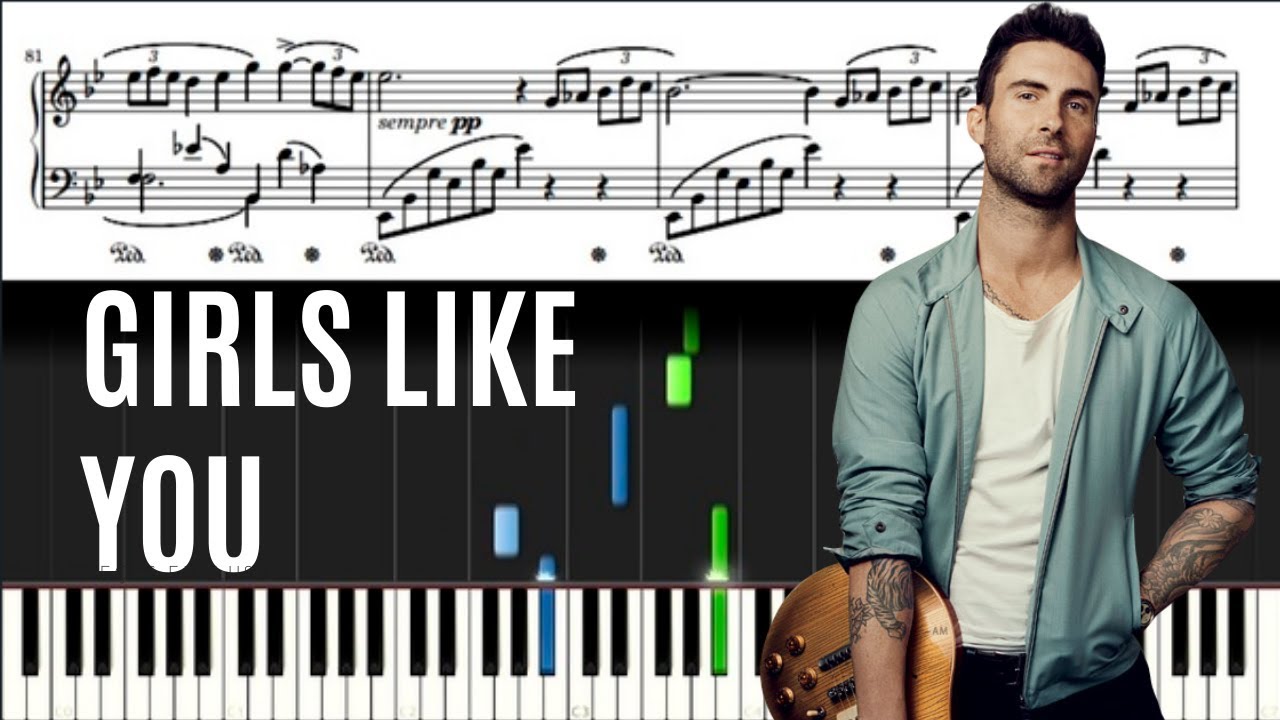 Girls Like You - Maroon 5 - Piano Tutorial Sheet Instrumental - YouTube