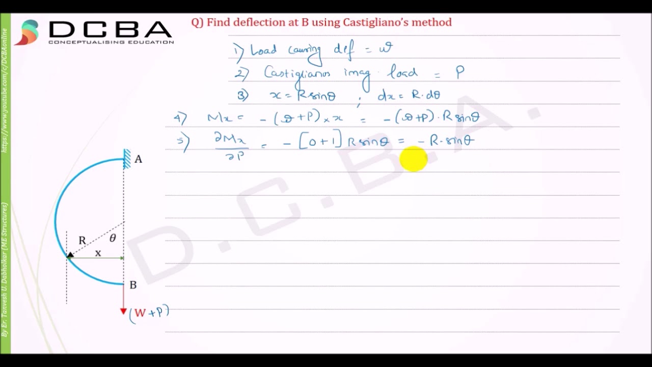Castigliano's Theorem Problem 4 (Hemispherical beam) - YouTube