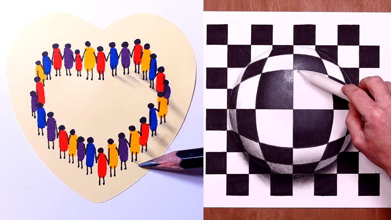 How to Draw - Easy 3D Heart Illusions & Trick Art - YouTube