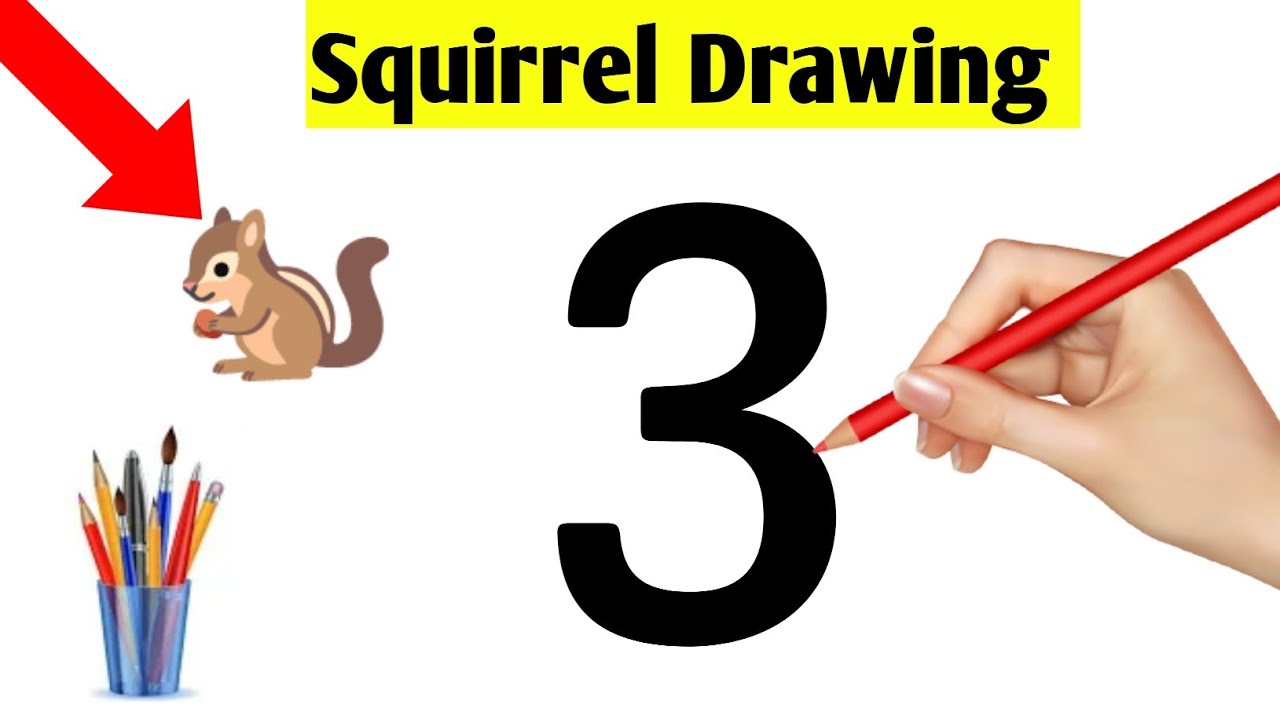 How to draw Squirrel 🐿️ drawing from number 3 | Squirrel Drawing step ...