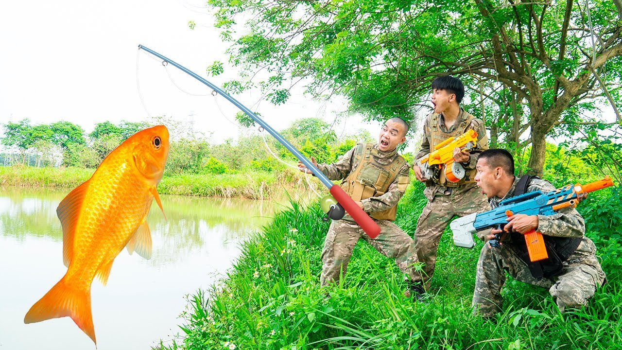 Battle Nerf War: go fishing Nerf Guns Carp FISH BATTLE - YouTube