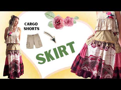 Men’s Cargo Shorts… to THIS?! Boho Maxi Skirt DIY ✂️ (Upcycle Sewing)