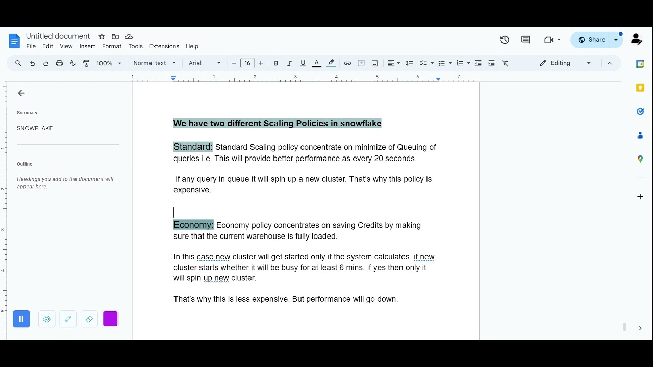 Snowflake Standard scaling policy and Economy scaling policy - YouTube