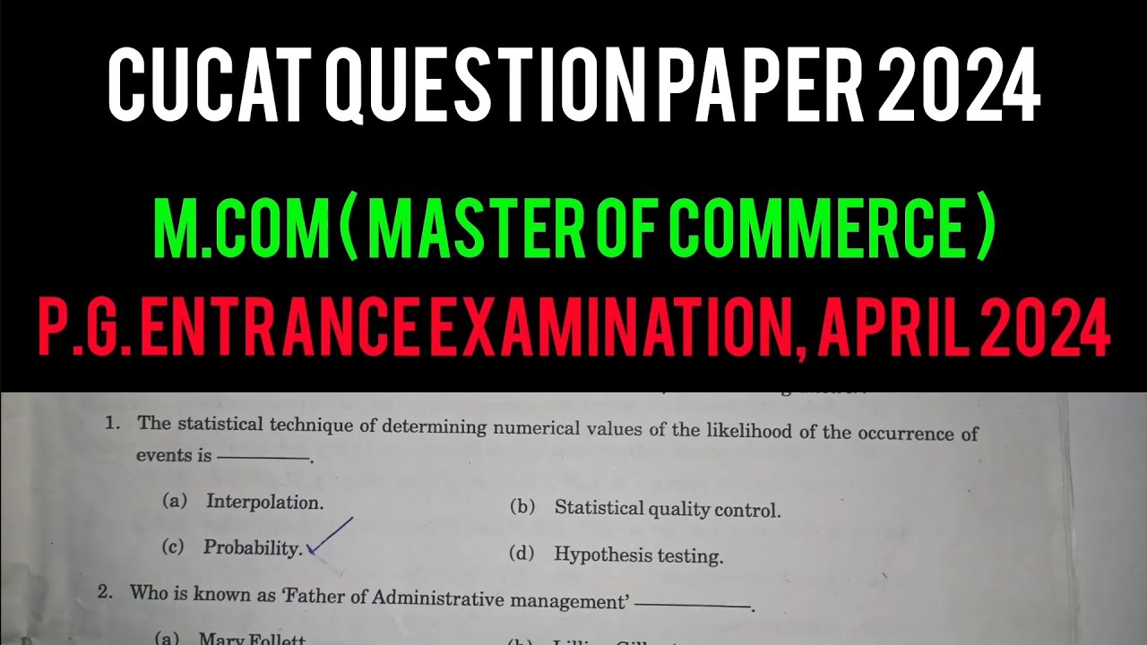 CUCAT PG Entrance Examination Question paper 2024 | M.Com | Calicut ...