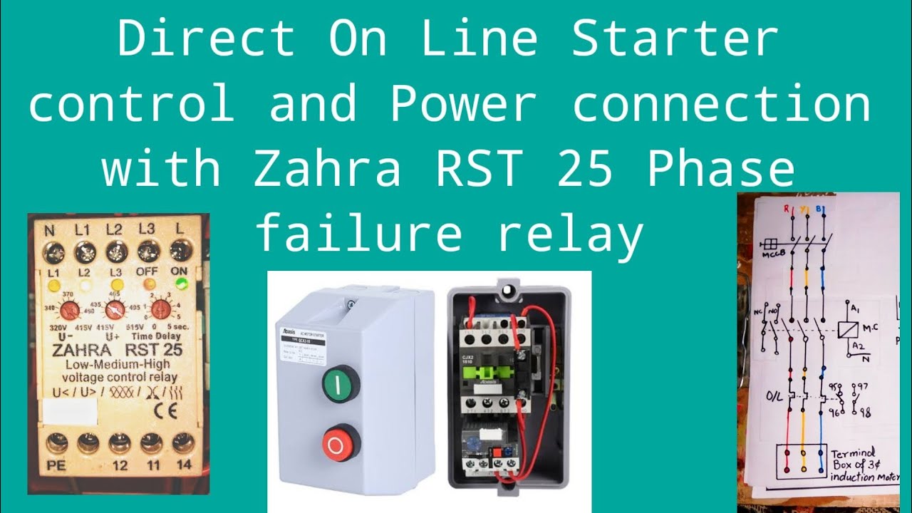D.O.L starter Control and Power connection with Phase failure relay/D.O ...