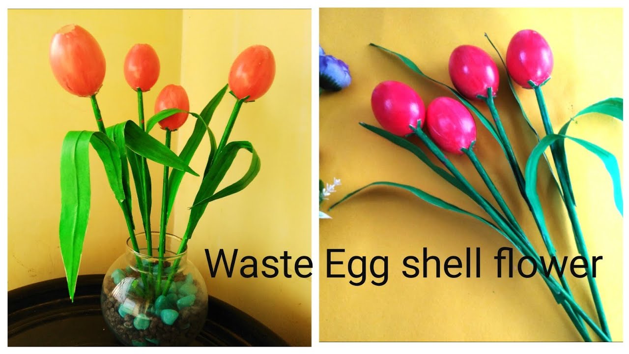 EGG SHELL TULIP FLOWER MAKING/DIY-EGG SHELL CRAFT IDEAS/WASTE EGG SHELL ...