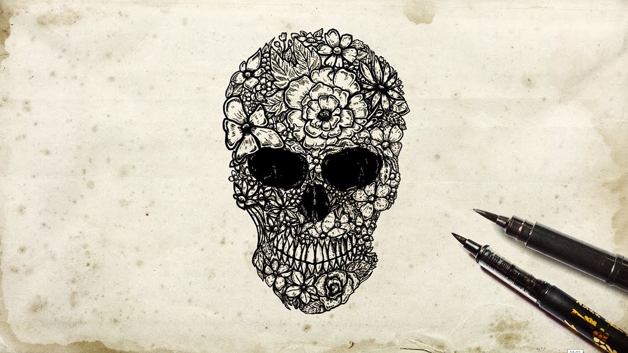 Drawing a skull with floral pattern on Ipad Pro with Procreate app ...