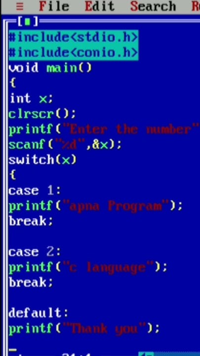 write a program c language in Using Conditional Statement switch,case,break,loop #short # ...