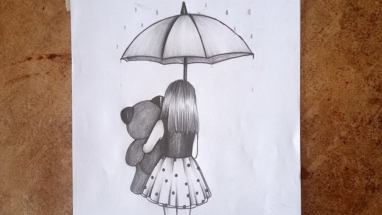 How to draw a girl backside with umbrella very easy-drawing|girl ...