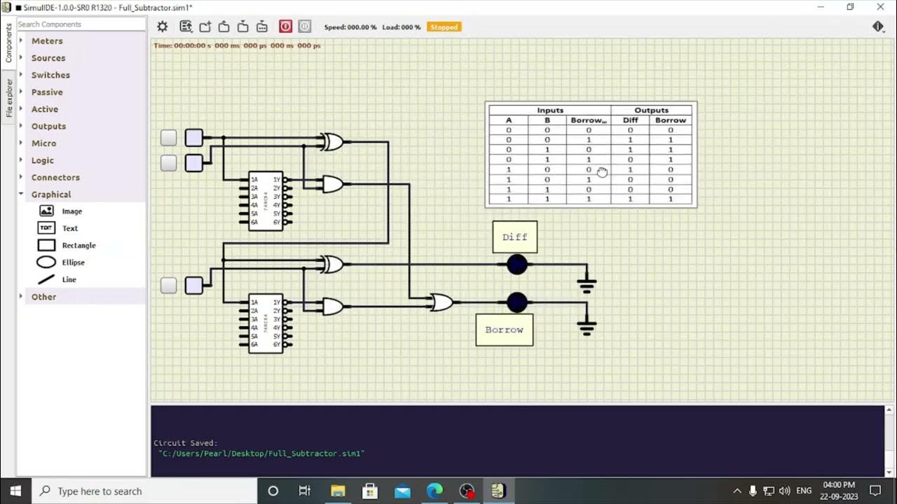 Design of 1-bit Full Subtractor using SimulIDE - YouTube