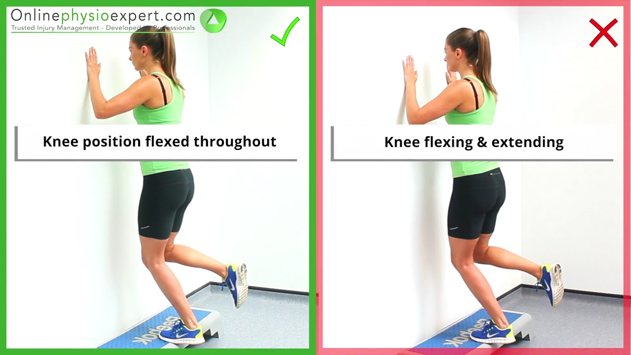 Heel raise ankle strength off step flexed knee 5 L - YouTube