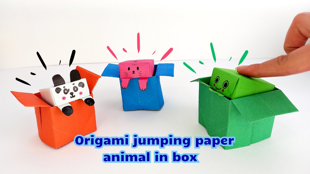 Origami jumping paper animals in a box | how to make origami jumping ...