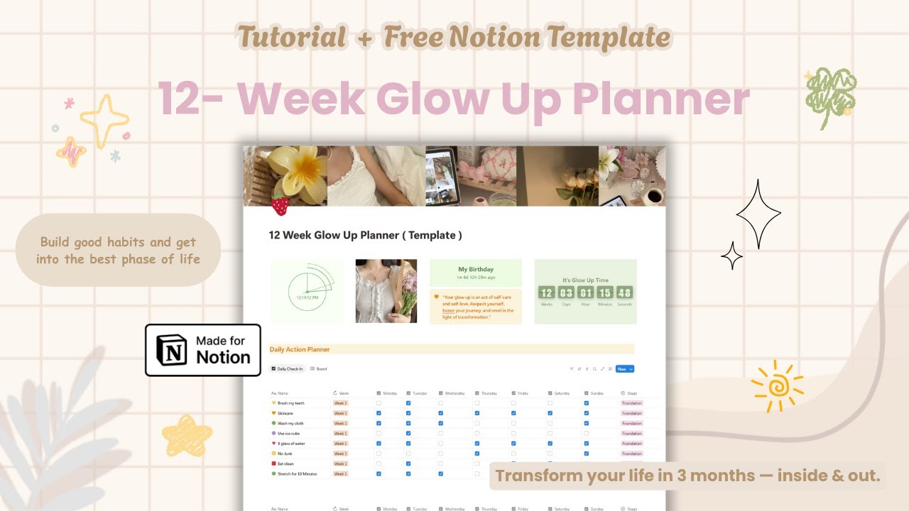 12 Week Glow Up Planner Notion Template | Tutorial + Free Template ...