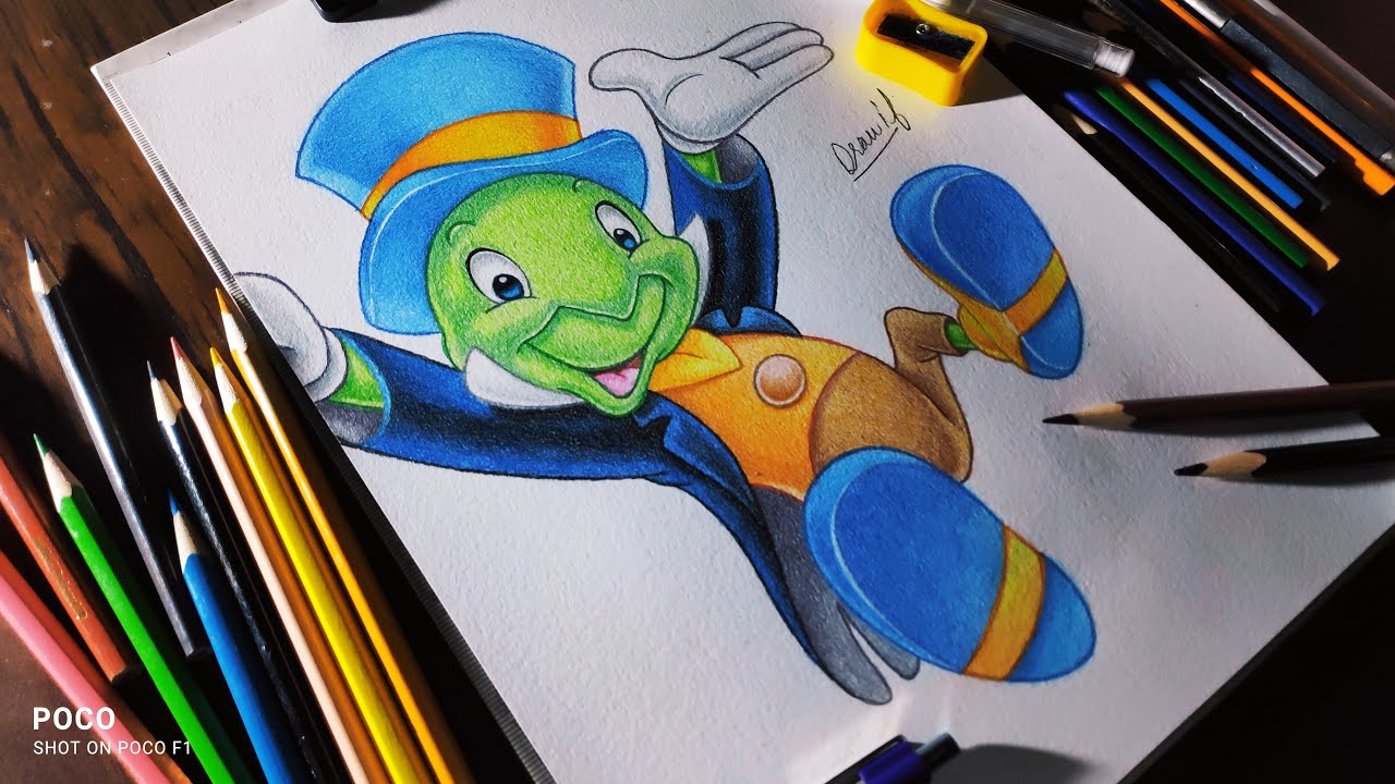 draw jiminy cricket from pinocchio - YouTube