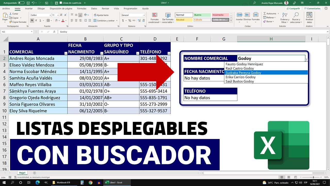 Cómo Crear un BUSCADOR con LISTAS DESPLEGABLES en Excel - YouTube