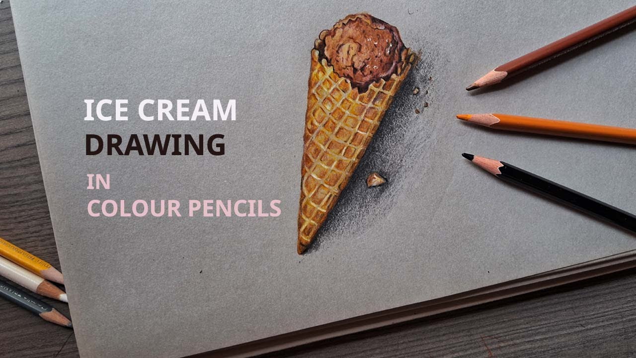 Ice cream drawing in colour pencils | How to draw ice cream | Colour ...