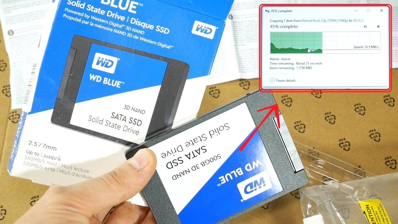 WD Blue 500GB SSD unboxing & file copy speed test - YouTube