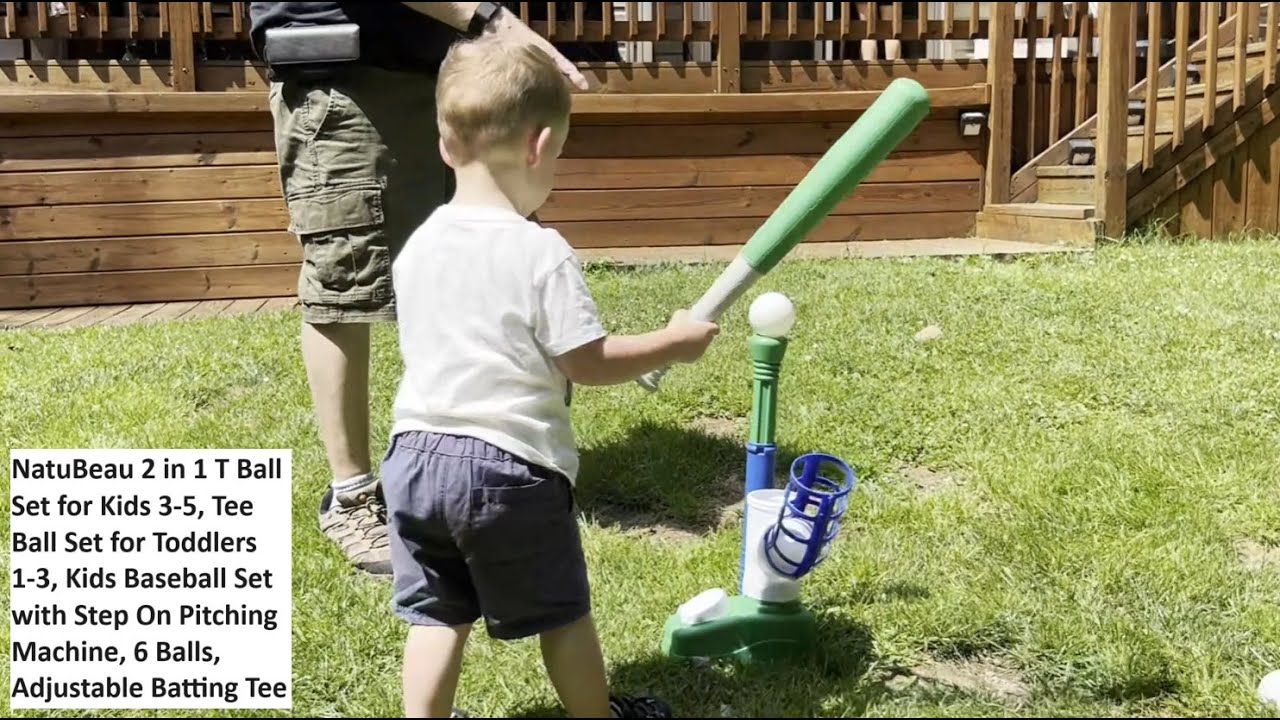 NatuBeau 2 in 1 T Ball Set for Kids 3-5, Tee Ball Set Baseball Set with ...