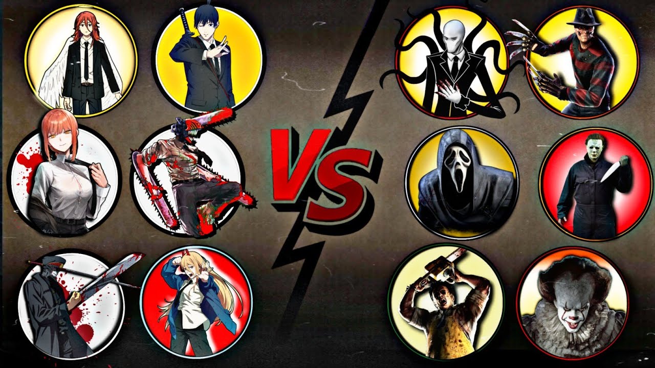 Chainsaw Man Team Vs IT Pennywise, Slender Man, Michael Myers, Freddy ...
