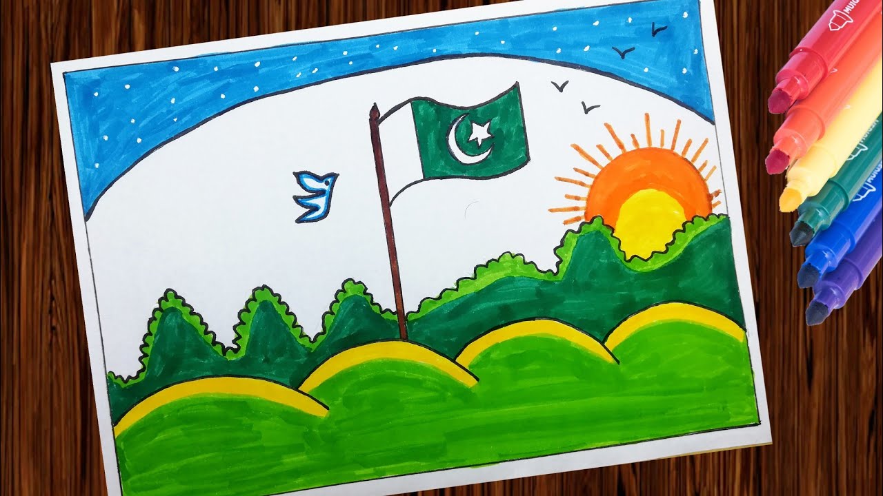 14 August Easy Drawing 🇵🇰 // Independence Day Poster idea // Pakistan ...