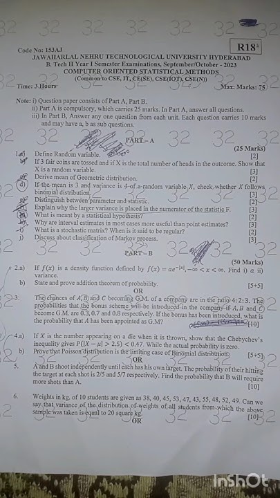 computer oriented statistical methods (COSM), previous year question paper, R18 #JNTUH #exam # ...