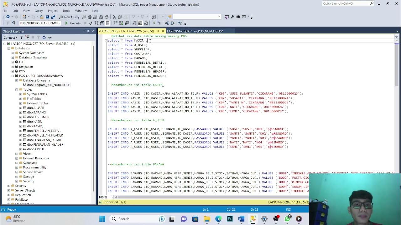 Membuat table database,diagram databae,dan insert data pada SQL - YouTube