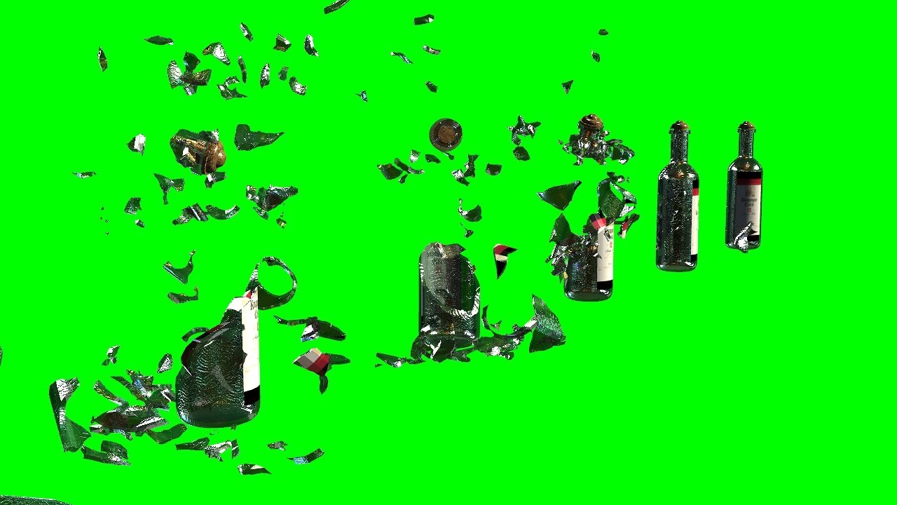 breakage of bottles - different perspectives - green screen effect ...