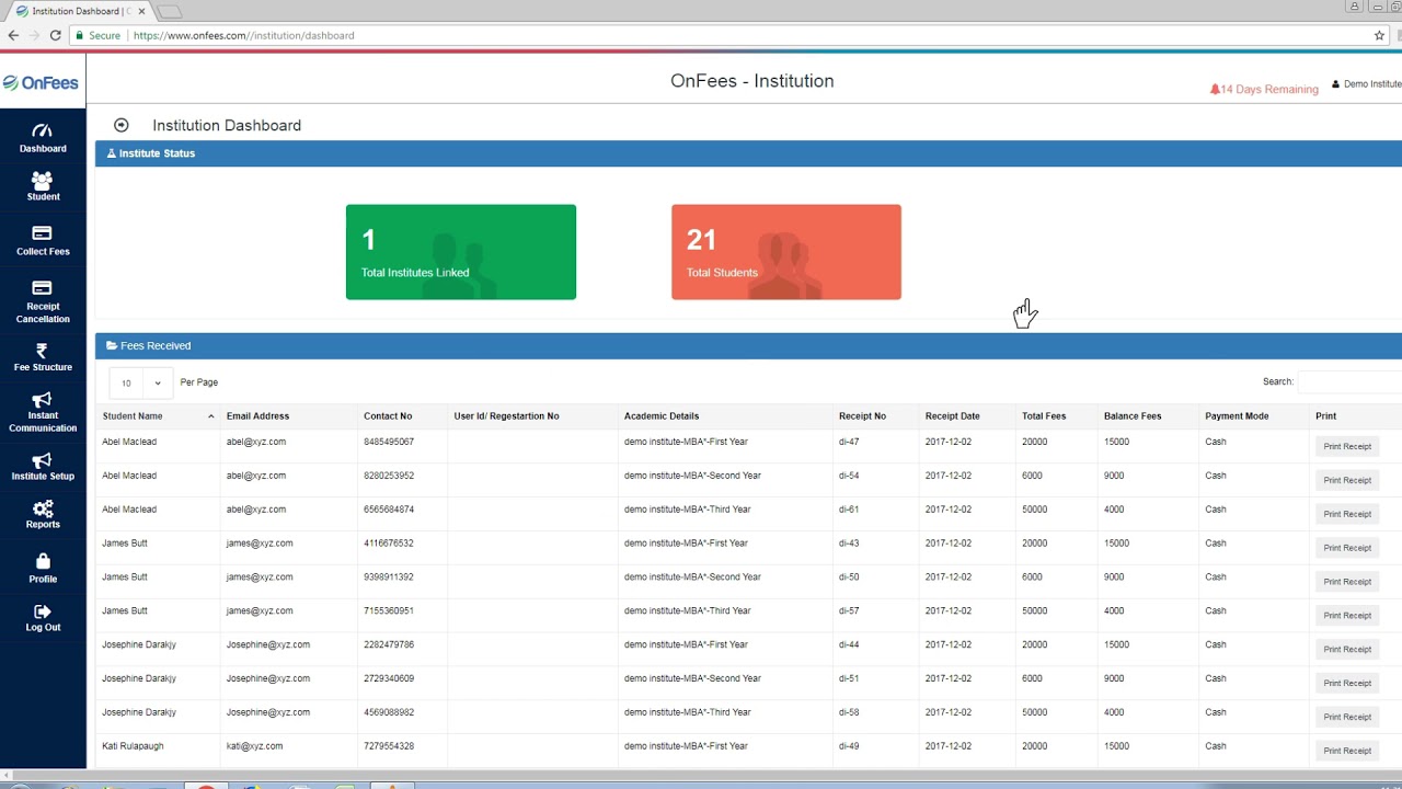 Demo on online fee payment platform for educational institute trial ...
