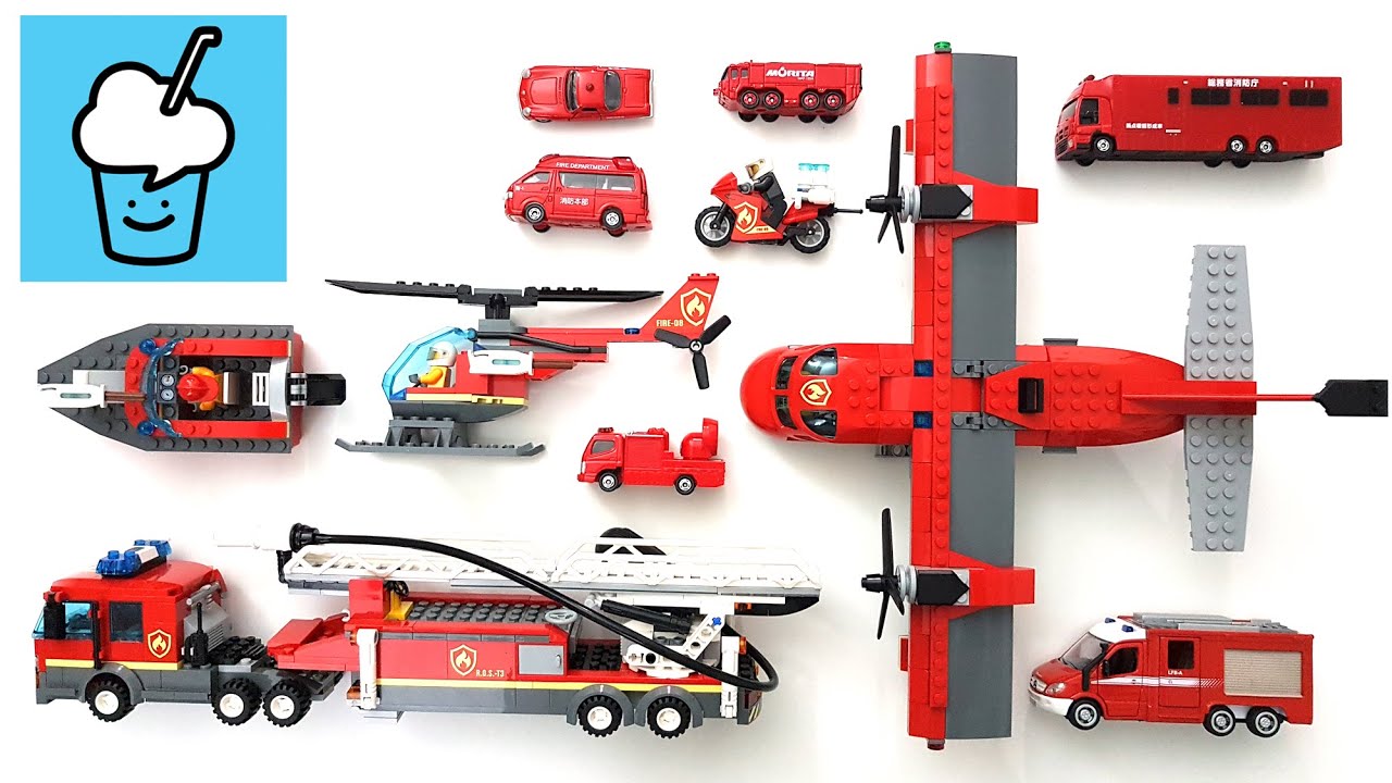 Different Fire vehicles with Lego Tomica Fire Helicopter Fire Plane ...