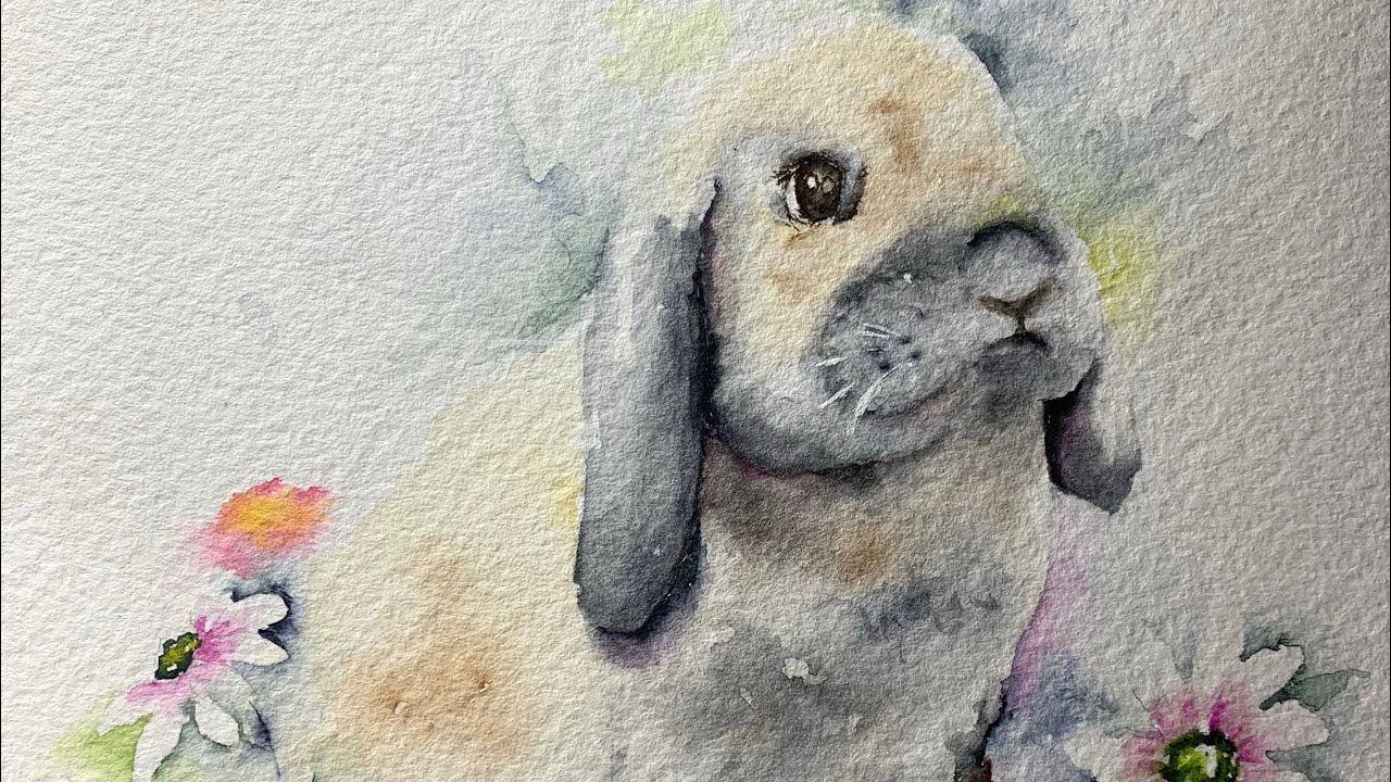 Watercolor spring bunny paint along demo tutorial - YouTube
