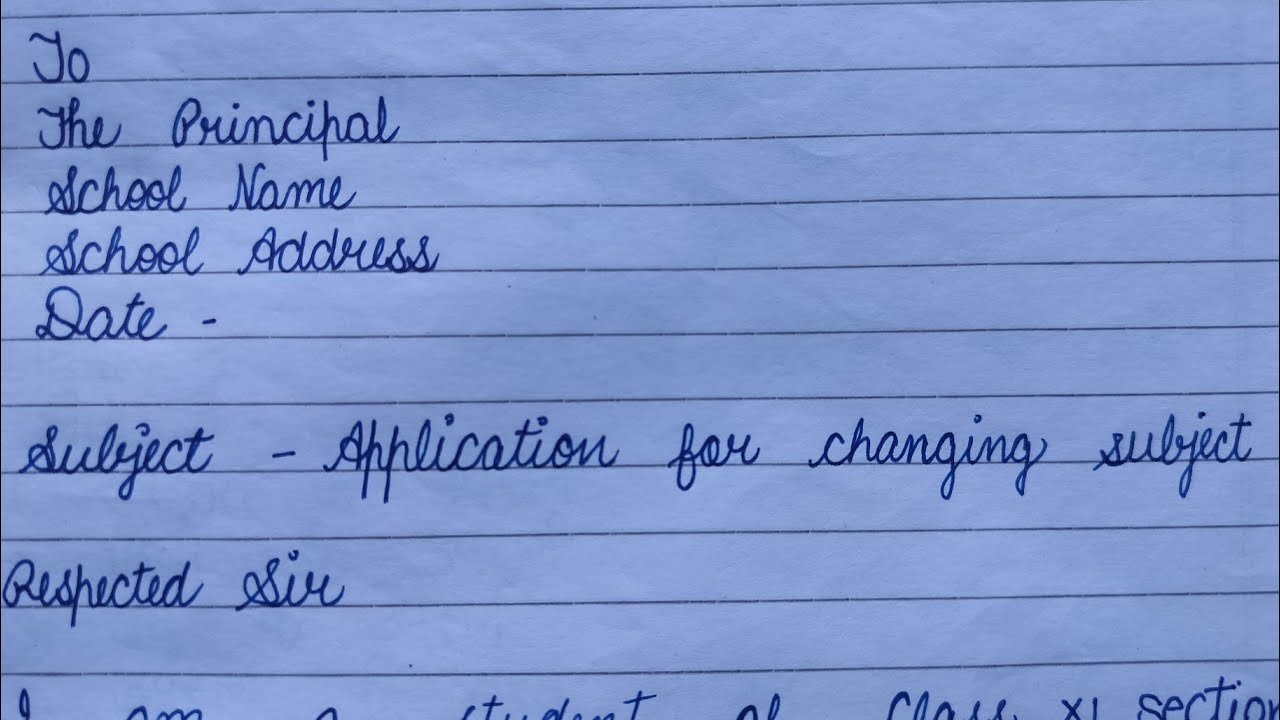 Write an application for changing subject in english writing|| - YouTube